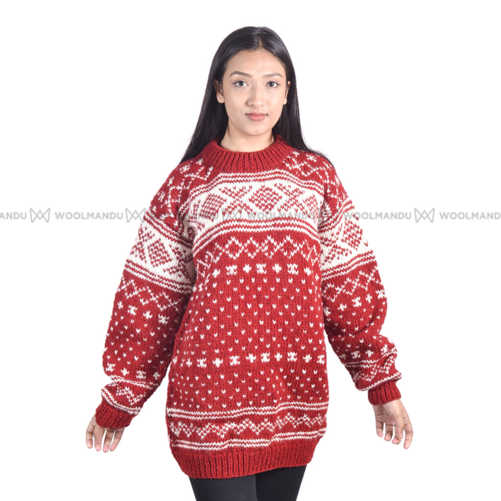 Red and White Christmas Sweater - Woolmandu