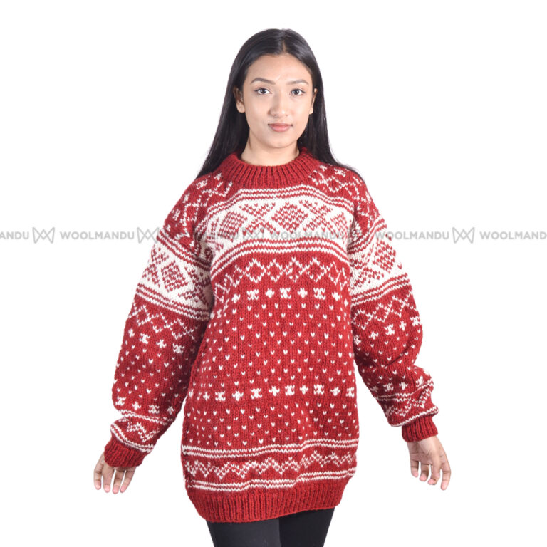 Red and White Christmas Sweater - Woolmandu