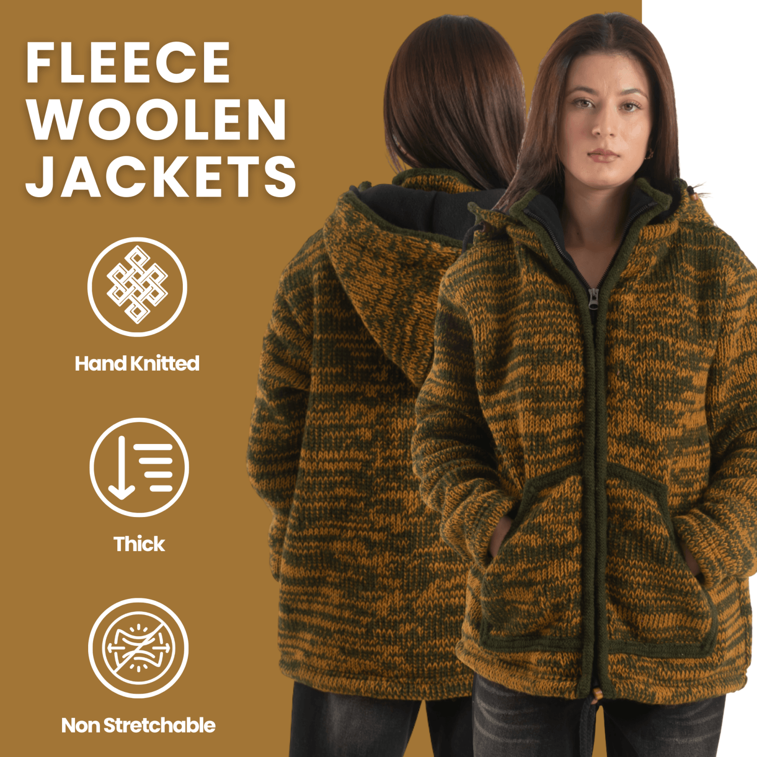 100% Woolen Jacket For Women & Men – Unisex Mustard Fleece Lined ...